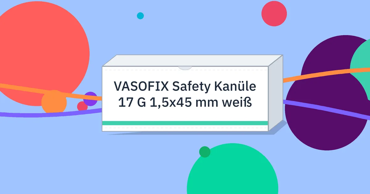 Symbolbild: Packung mit der Aufschrift VASOFIX Safety Kanüle 17 G 1,5x45 mm weiß (PZN 00198700) – Verfügbarkeit und Bezug in Apotheken in Frankfurt am Main
