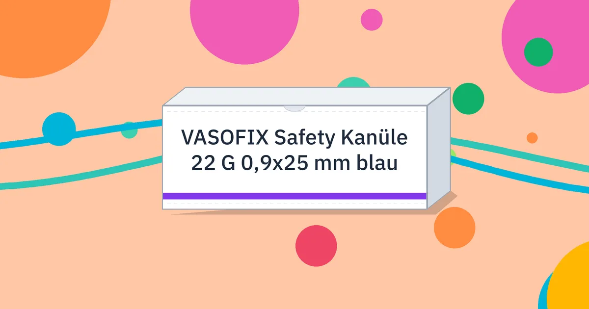 Symbolbild: Packung mit der Aufschrift VASOFIX Safety Kanüle 22 G 0,9x25 mm blau (PZN 16165393) – Verfügbarkeit und Bezug in Apotheken in Frankfurt am Main