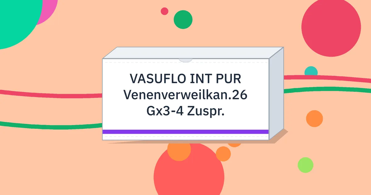 Symbolbild: Packung mit der Aufschrift VASUFLO INT PUR Venenverweilkan.26 Gx3-4 Zuspr. (PZN 18387258) – Verfügbarkeit und Bezug in Apotheken in Frankfurt am Main