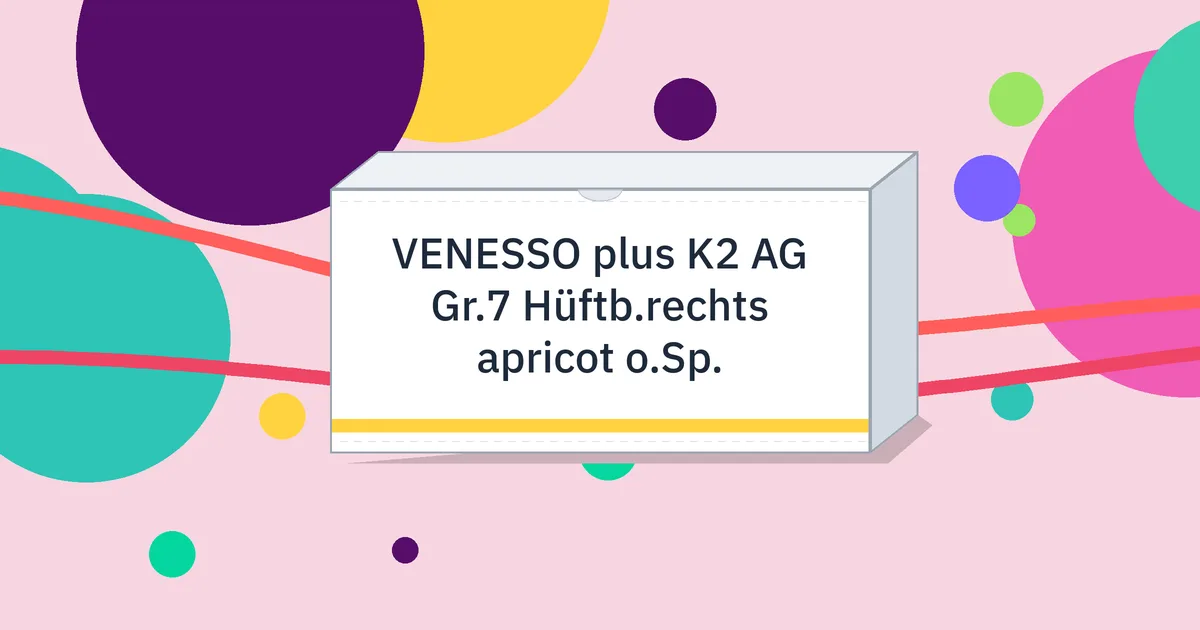 Symbolbild: Packung mit der Aufschrift VENESSO plus K2 AG Gr.7 Hüftb.rechts apricot o.Sp. (PZN 03302871) – Verfügbarkeit und Bezug in Apotheken in Frankfurt am Main