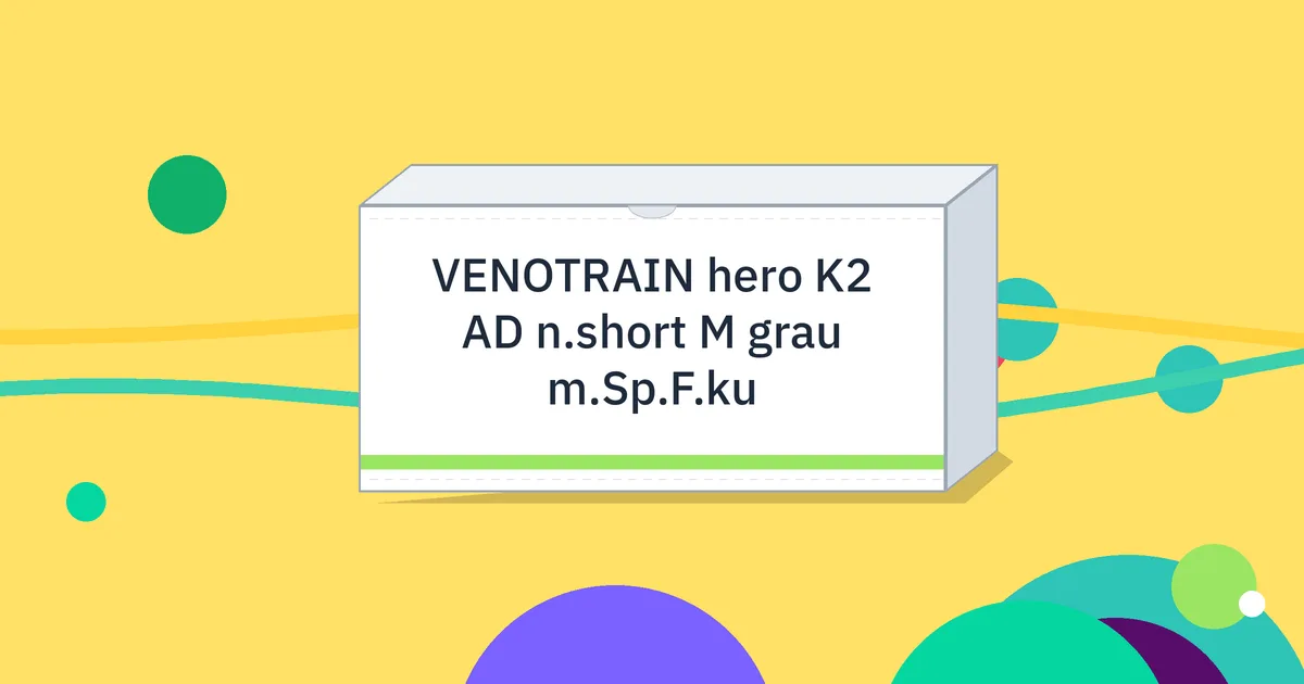 Symbolbild: Packung mit der Aufschrift VENOTRAIN hero K2 AD n.short M grau m.Sp.F.ku (PZN 19190121) – Verfügbarkeit und Bezug in Apotheken in Frankfurt am Main