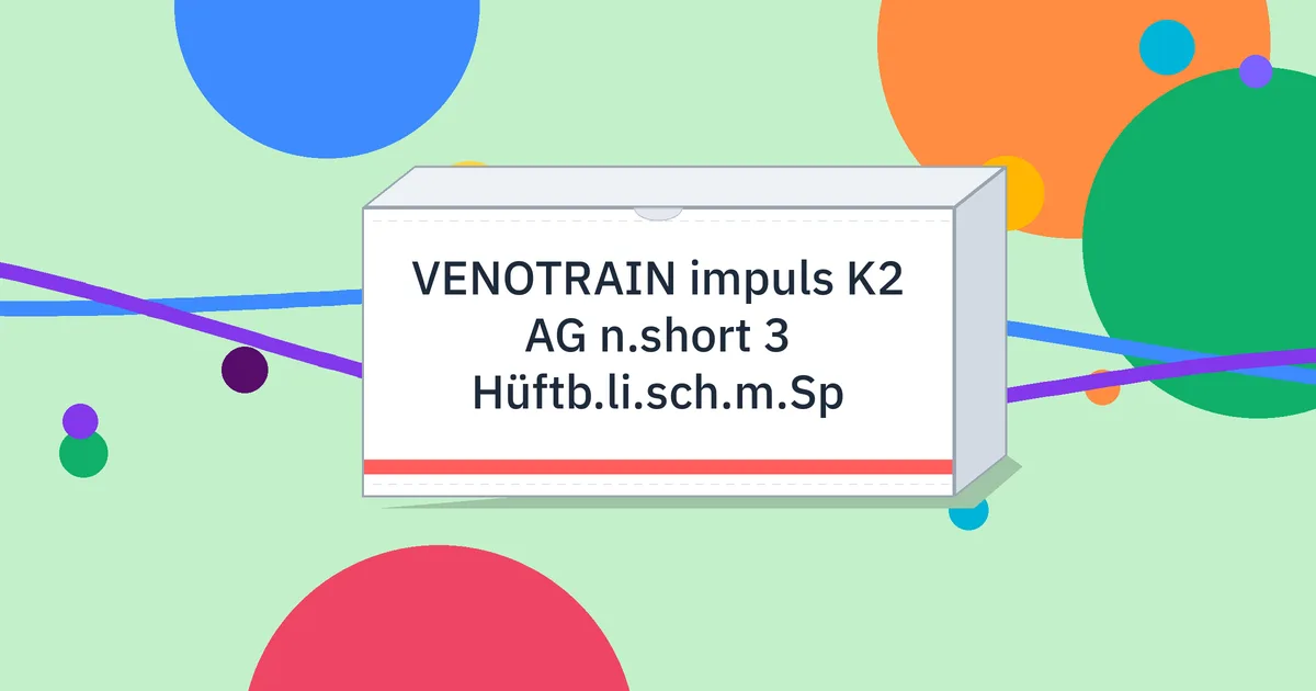 Symbolbild: Packung mit der Aufschrift VENOTRAIN impuls K2 AG n.short 3 Hüftb.li.sch.m.Sp (PZN 10294681) – Verfügbarkeit und Bezug in Apotheken in Frankfurt am Main