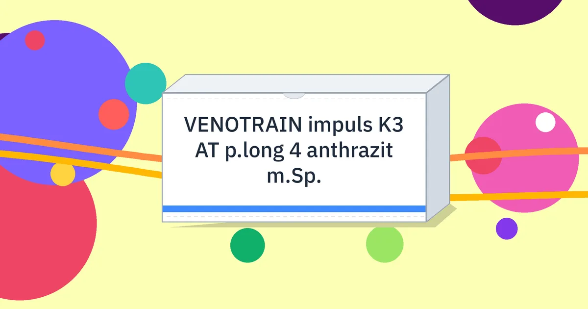 Symbolbild: Packung mit der Aufschrift VENOTRAIN impuls K3 AT p.long 4 anthrazit m.Sp. (PZN 19356923) – Verfügbarkeit und Bezug in Apotheken in Frankfurt am Main