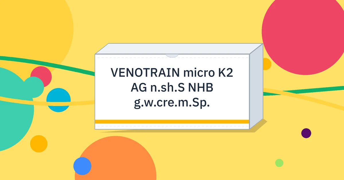 Symbolbild: Packung mit der Aufschrift VENOTRAIN micro K2 AG n.sh.S NHB g.w.cre.m.Sp. (PZN 09023037) – Verfügbarkeit und Bezug in Apotheken in Frankfurt am Main