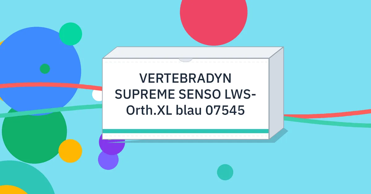 Symbolbild: Packung mit der Aufschrift VERTEBRADYN SUPREME SENSO LWS-Orth.XL blau 07545 (PZN 16931166) – Verfügbarkeit und Bezug in Apotheken in Frankfurt am Main
