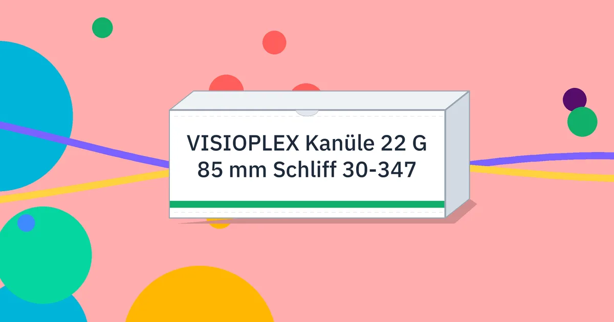 Symbolbild: Packung mit der Aufschrift VISIOPLEX Kanüle 22 G 85 mm Schliff 30-347 (PZN 09527393) – Verfügbarkeit und Bezug in Apotheken in Frankfurt am Main