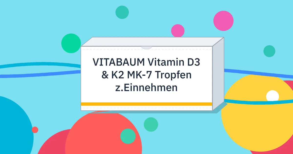 Symbolbild: Packung mit der Aufschrift VITABAUM Vitamin D3 & K2 MK-7 Tropfen z.Einnehmen (PZN 16779155) – Verfügbarkeit und Bezug in Apotheken in Frankfurt am Main