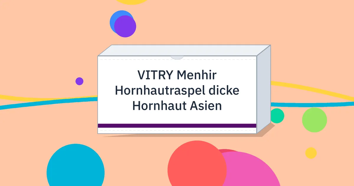 Symbolbild: Packung mit der Aufschrift VITRY Menhir Hornhautraspel dicke Hornhaut Asien (PZN 10118300) – Verfügbarkeit und Bezug in Apotheken in Frankfurt am Main
