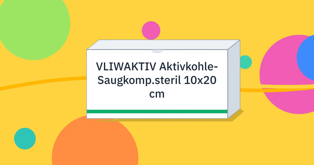 Symbolbild: Packung mit der Aufschrift VLIWAKTIV Aktivkohle-Saugkomp.steril 10x20 cm (PZN 17275379) – Verfügbarkeit und Bezug in Apotheken in Frankfurt am Main
