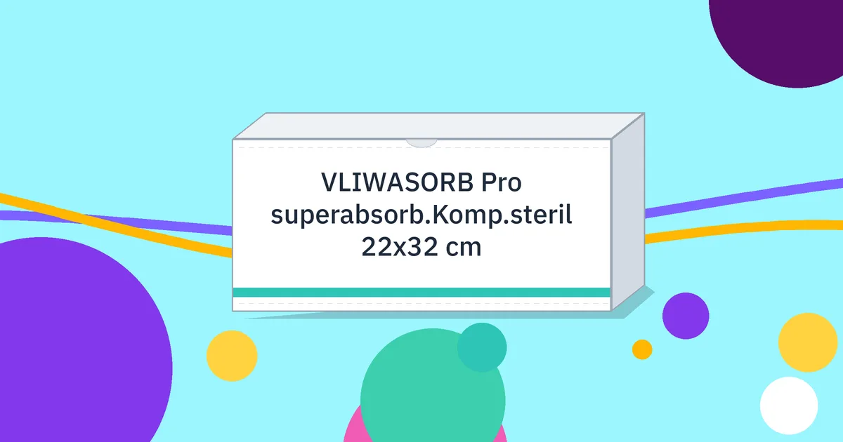 Symbolbild: Packung mit der Aufschrift VLIWASORB Pro superabsorb.Komp.steril 22x32 cm (PZN 17834270) – Verfügbarkeit und Bezug in Apotheken in Frankfurt am Main