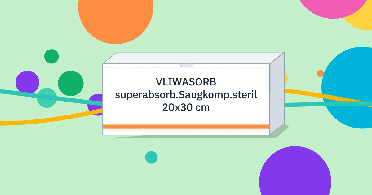 Symbolbild: Packung mit der Aufschrift VLIWASORB superabsorb.Saugkomp.steril 20x30 cm (PZN 20231500) – Verfügbarkeit und Bezug in Apotheken in Frankfurt am Main