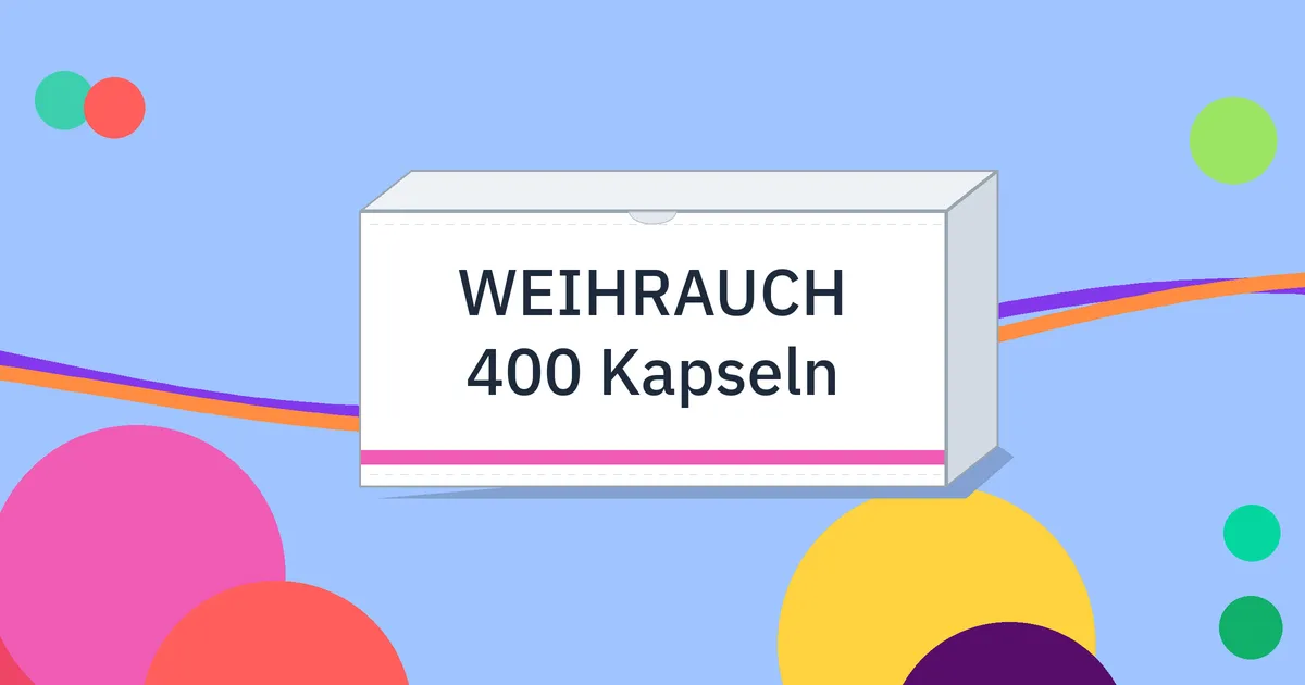 Symbolbild: Packung mit der Aufschrift WEIHRAUCH 400 Kapseln (PZN 08629252) – Verfügbarkeit und Bezug in Apotheken in Frankfurt am Main