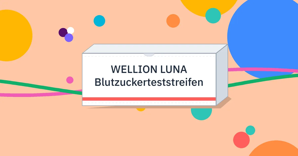 Symbolbild: Packung mit der Aufschrift WELLION LUNA Blutzuckerteststreifen (PZN 00865680) – Verfügbarkeit und Bezug in Apotheken in Frankfurt am Main