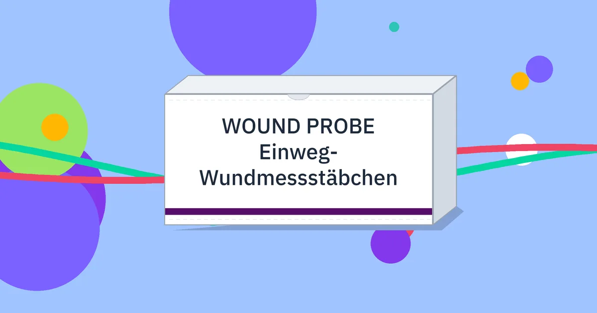 Symbolbild: Packung mit der Aufschrift WOUND PROBE Einweg-Wundmessstäbchen (PZN 14324261) – Verfügbarkeit und Bezug in Apotheken in Frankfurt am Main