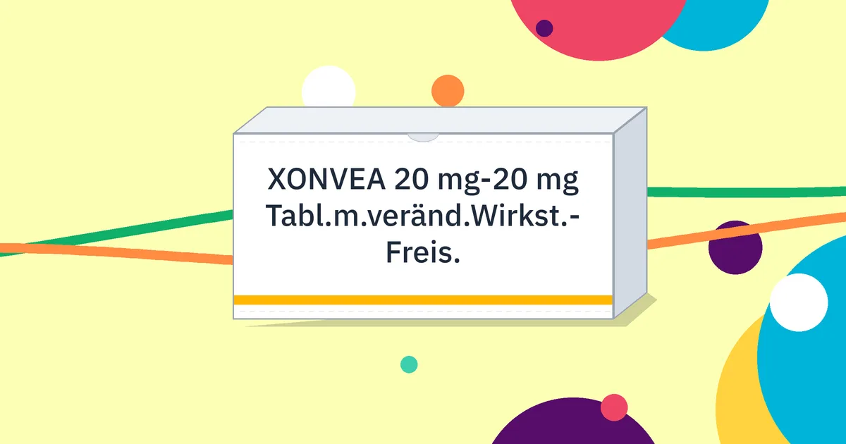 Symbolbild: Packung mit der Aufschrift XONVEA 20 mg-20 mg Tabl.m.veränd.Wirkst.-Freis. (PZN 20204414) – Verfügbarkeit und Bezug in Apotheken in Frankfurt am Main
