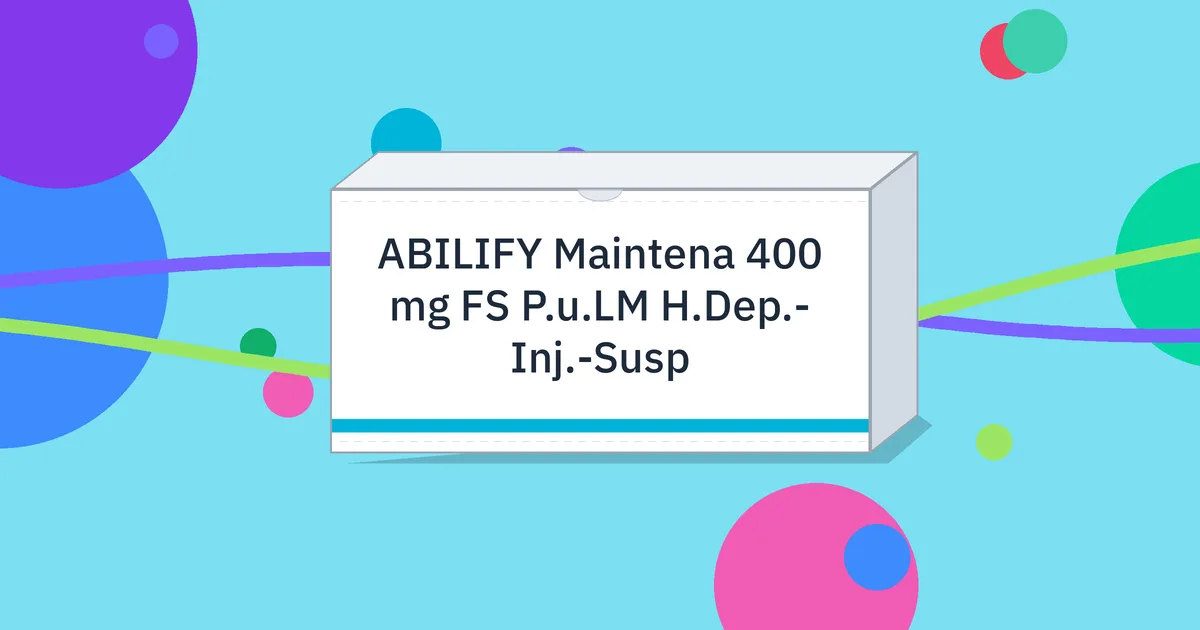 Symbolbild: Packung mit der Aufschrift ABILIFY Maintena 400 mg FS P.u.LM H.Dep.-Inj.-Susp (PZN 13166179) – Verfügbarkeit und Bezug in Apotheken in Frankfurt am Main