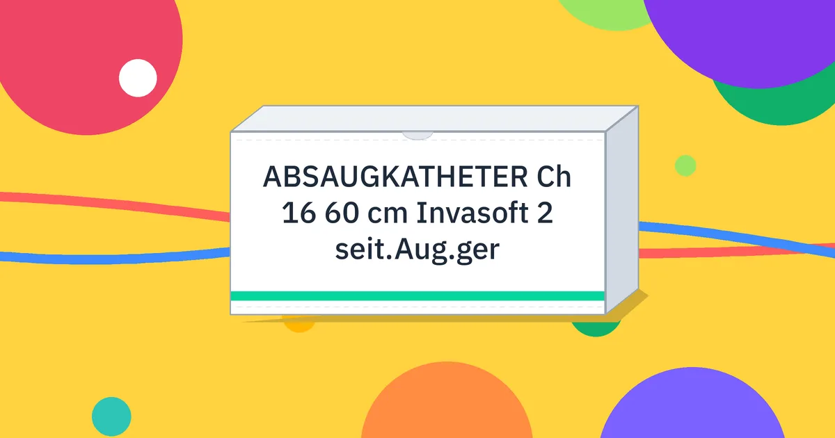 Symbolbild: Packung mit der Aufschrift ABSAUGKATHETER Ch 16 60 cm Invasoft 2 seit.Aug.ger (PZN 17177820) – Verfügbarkeit und Bezug in Apotheken in Frankfurt am Main
