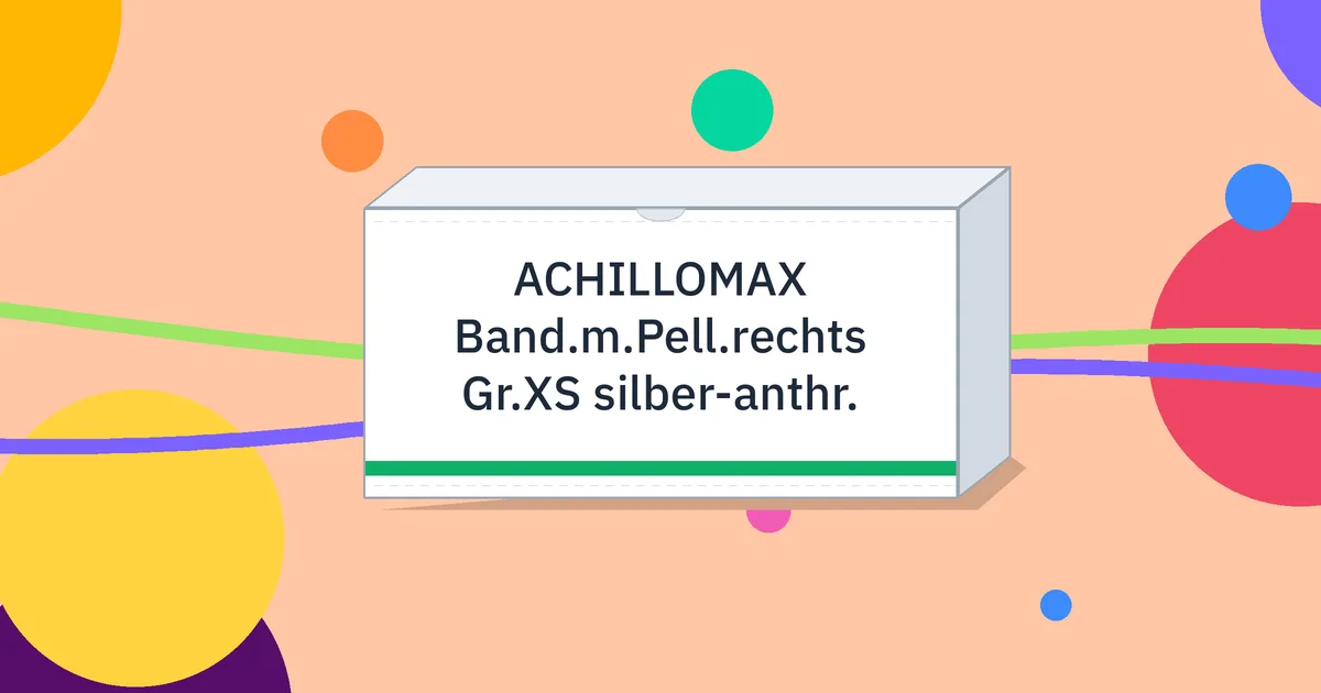 Symbolbild: Packung mit der Aufschrift ACHILLOMAX Band.m.Pell.rechts Gr.XS silber-anthr. (PZN 11565656) – Verfügbarkeit und Bezug in Apotheken in Frankfurt am Main