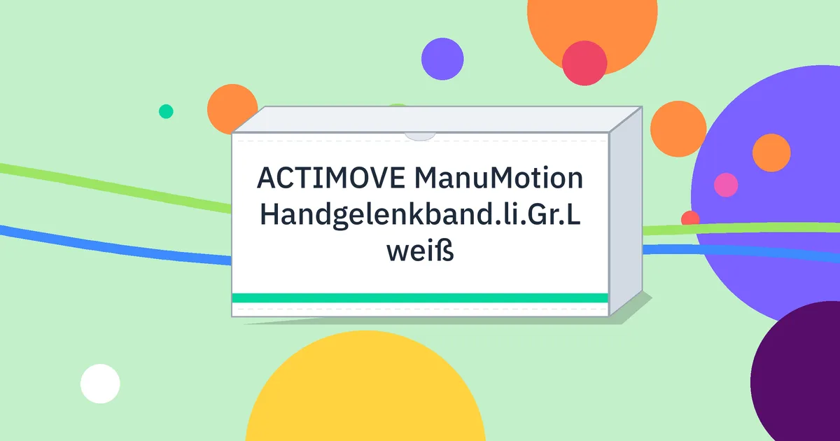 Symbolbild: Packung mit der Aufschrift ACTIMOVE ManuMotion Handgelenkband.li.Gr.L weiß (PZN 17948358) – Verfügbarkeit und Bezug in Apotheken in Frankfurt am Main