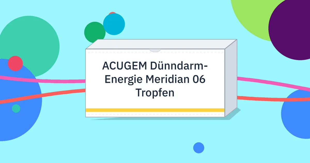 Symbolbild: Packung mit der Aufschrift ACUGEM Dünndarm-Energie Meridian 06 Tropfen (PZN 20296899) – Verfügbarkeit und Bezug in Apotheken in Frankfurt am Main
