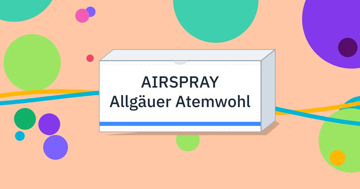 Symbolbild: Packung mit der Aufschrift AIRSPRAY Allgäuer Atemwohl (PZN 16898262) – Verfügbarkeit und Bezug in Apotheken in Frankfurt am Main