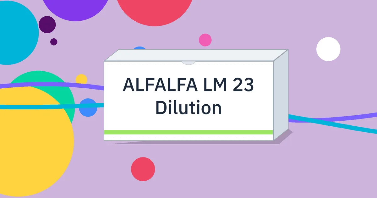 Symbolbild: Packung mit der Aufschrift ALFALFA LM 23 Dilution (PZN 13310280) – Verfügbarkeit und Bezug in Apotheken in Frankfurt am Main