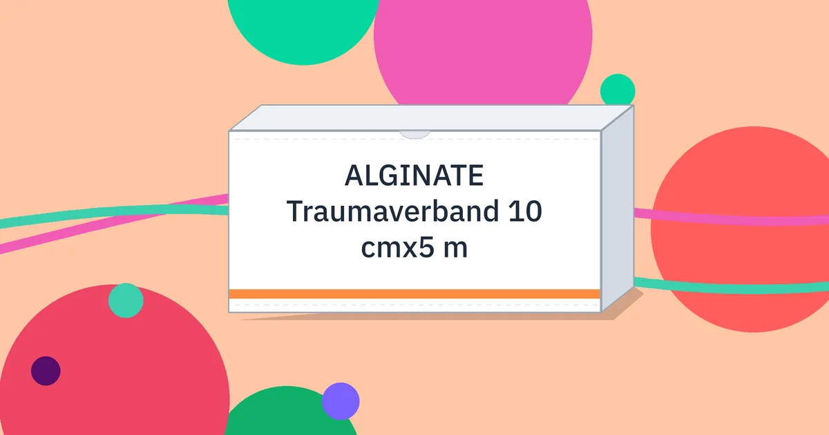 Symbolbild: Packung mit der Aufschrift ALGINATE Traumaverband 10 cmx5 m (PZN 12573161) – Verfügbarkeit und Bezug in Apotheken in Frankfurt am Main