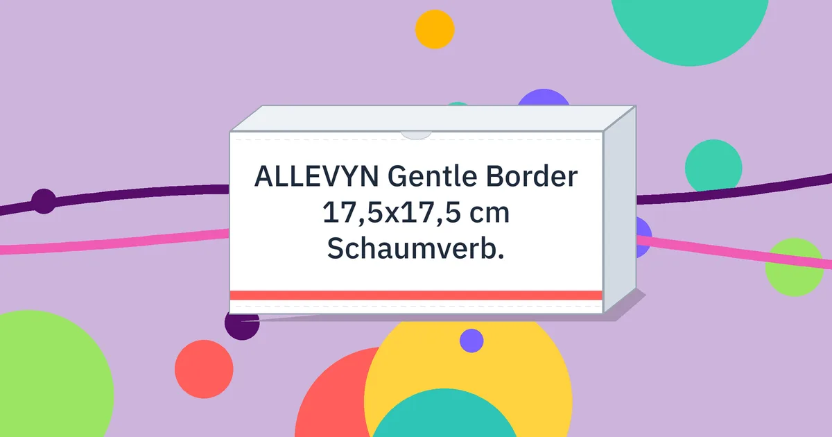 Symbolbild: Packung mit der Aufschrift ALLEVYN Gentle Border 17,5x17,5 cm Schaumverb. (PZN 20290170) – Verfügbarkeit und Bezug in Apotheken in Frankfurt am Main