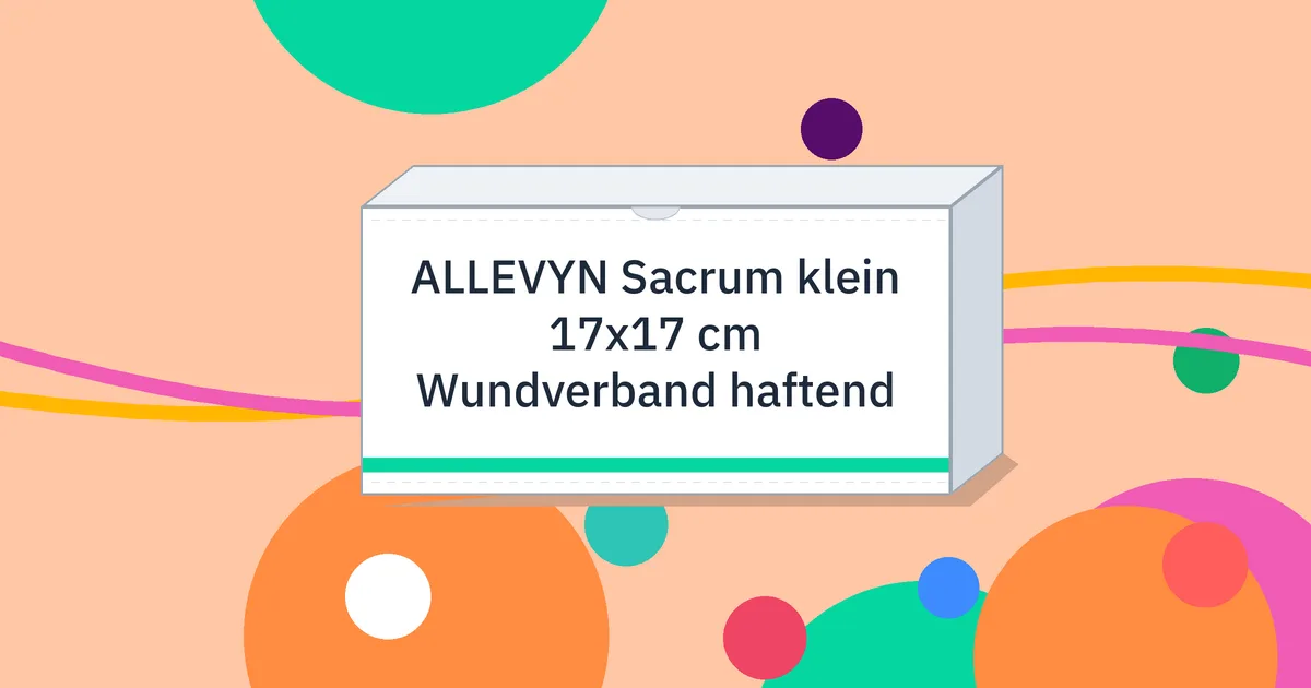 Symbolbild: Packung mit der Aufschrift ALLEVYN Sacrum klein 17x17 cm Wundverband haftend (PZN 17433329) – Verfügbarkeit und Bezug in Apotheken in Frankfurt am Main