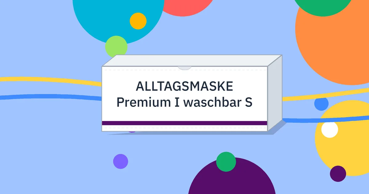 Symbolbild: Packung mit der Aufschrift ALLTAGSMASKE Premium I waschbar S (PZN 18260701) – Verfügbarkeit und Bezug in Apotheken in Frankfurt am Main