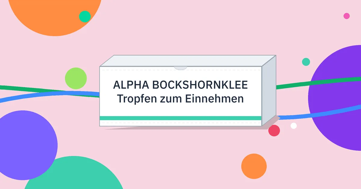 Symbolbild: Packung mit der Aufschrift ALPHA BOCKSHORNKLEE Tropfen zum Einnehmen (PZN 15876063) – Verfügbarkeit und Bezug in Apotheken in Frankfurt am Main