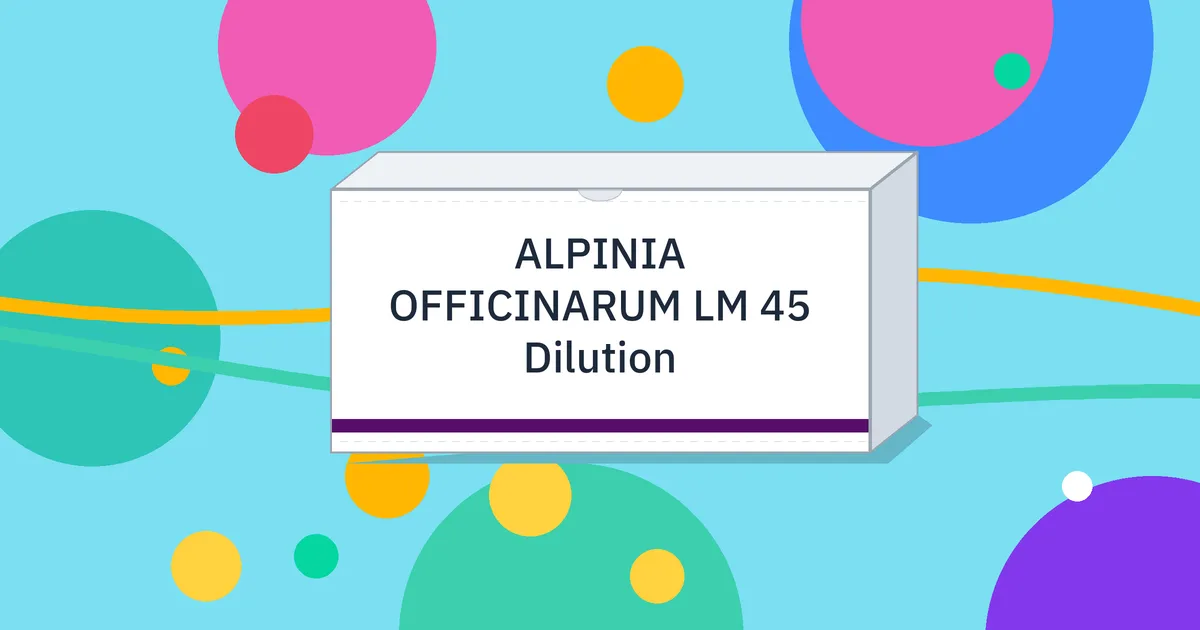 Symbolbild: Packung mit der Aufschrift ALPINIA OFFICINARUM LM 45 Dilution (PZN 13314102) – Verfügbarkeit und Bezug in Apotheken in Frankfurt am Main