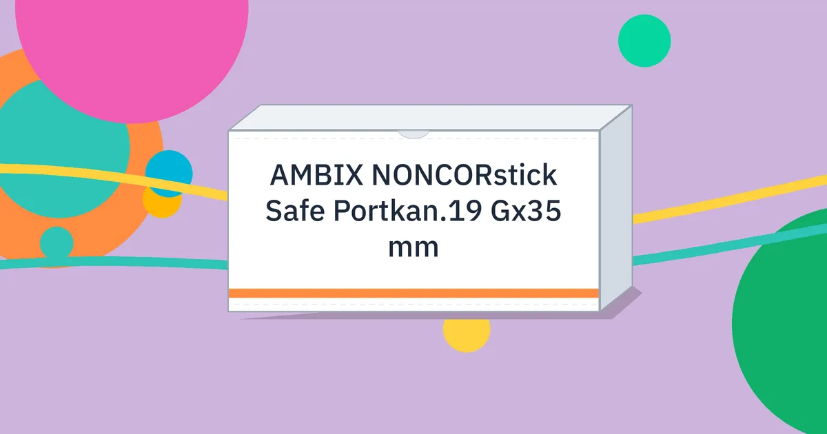 Symbolbild: Packung mit der Aufschrift AMBIX NONCORstick Safe Portkan.19 Gx35 mm (PZN 11223140) – Verfügbarkeit und Bezug in Apotheken in Frankfurt am Main