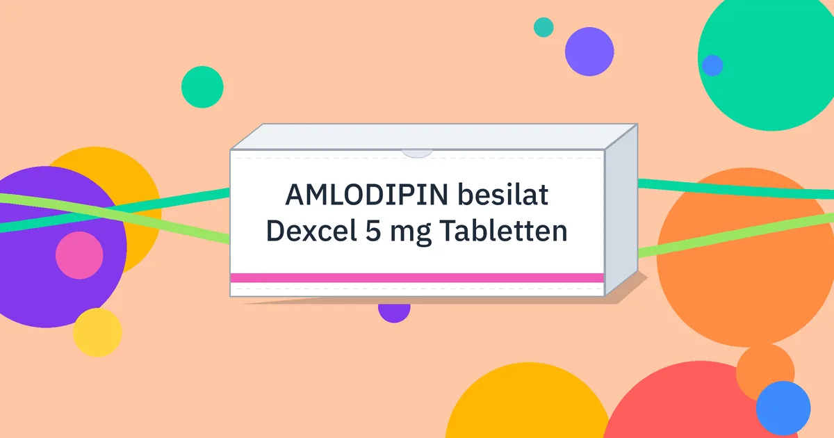 Symbolbild: Packung mit der Aufschrift AMLODIPIN besilat Dexcel 5 mg Tabletten (PZN 08454479) – Verfügbarkeit und Bezug in Apotheken in Frankfurt am Main
