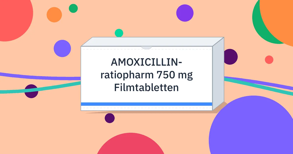 Symbolbild: Packung mit der Aufschrift AMOXICILLIN-ratiopharm 750 mg Filmtabletten (PZN 02394405) – Verfügbarkeit und Bezug in Apotheken in Frankfurt am Main