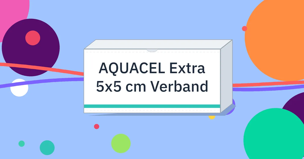 Symbolbild: Packung mit der Aufschrift AQUACEL Extra 5x5 cm Verband (PZN 16595024) – Verfügbarkeit und Bezug in Apotheken in Frankfurt am Main