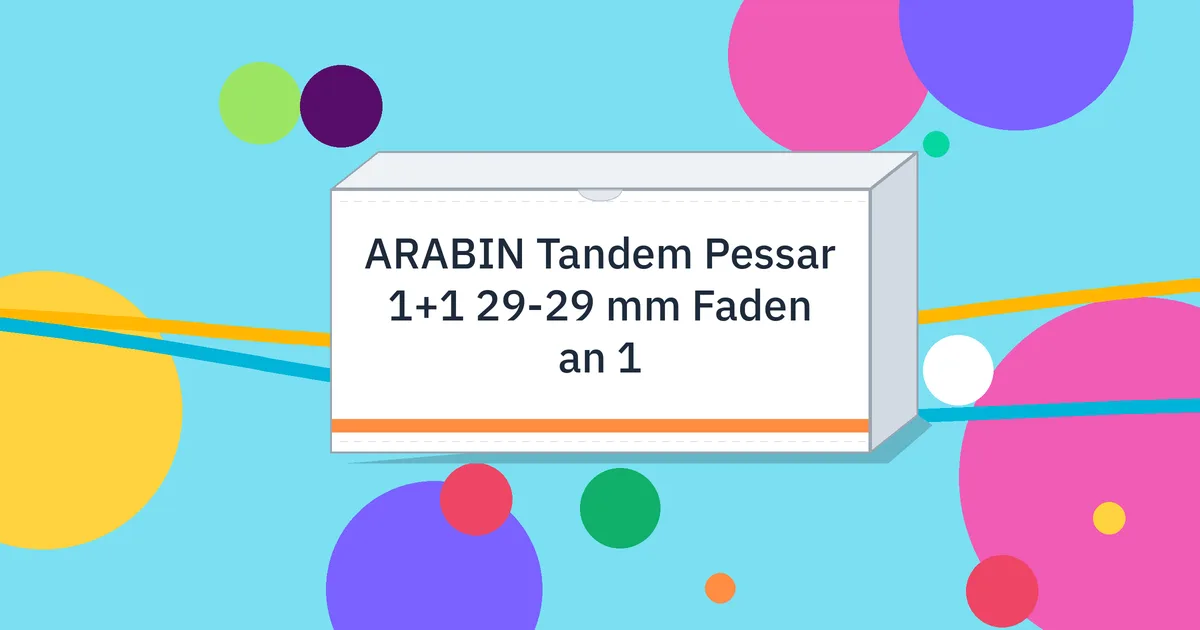 Symbolbild: Packung mit der Aufschrift ARABIN Tandem Pessar 1+1 29-29 mm Faden an 1 (PZN 16928253) – Verfügbarkeit und Bezug in Apotheken in Frankfurt am Main