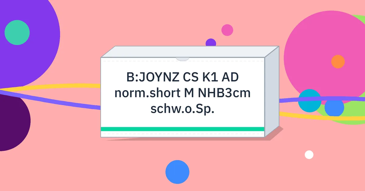 Symbolbild: Packung mit der Aufschrift B:JOYNZ CS K1 AD norm.short M NHB3cm schw.o.Sp. (PZN 20526483) – Verfügbarkeit und Bezug in Apotheken in Frankfurt am Main
