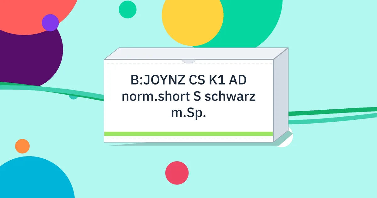 Symbolbild: Packung mit der Aufschrift B:JOYNZ CS K1 AD norm.short S schwarz m.Sp. (PZN 20524633) – Verfügbarkeit und Bezug in Apotheken in Frankfurt am Main