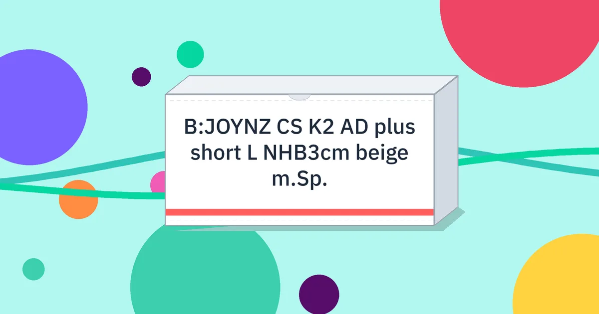 Symbolbild: Packung mit der Aufschrift B:JOYNZ CS K2 AD plus short L NHB3cm beige m.Sp. (PZN 20526810) – Verfügbarkeit und Bezug in Apotheken in Frankfurt am Main