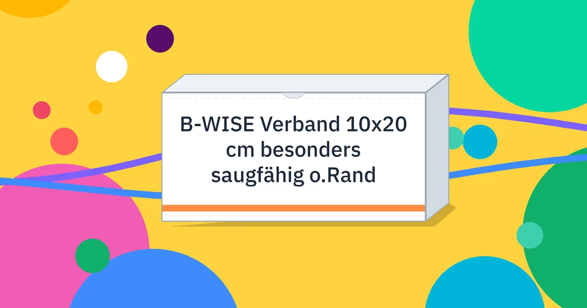 Symbolbild: Packung mit der Aufschrift B-WISE Verband 10x20 cm besonders saugfähig o.Rand (PZN 19730652) – Verfügbarkeit und Bezug in Apotheken in Frankfurt am Main