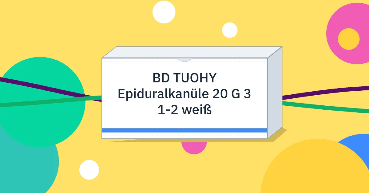 Symbolbild: Packung mit der Aufschrift BD TUOHY Epiduralkanüle 20 G 3 1-2 weiß (PZN 07664387) – Verfügbarkeit und Bezug in Apotheken in Frankfurt am Main