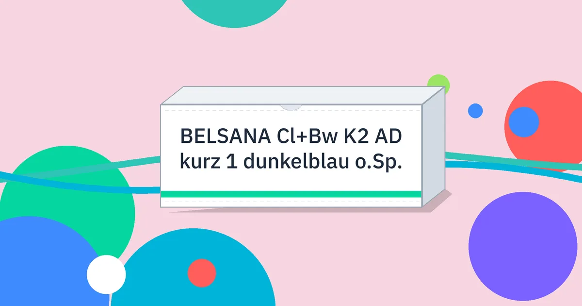 Symbolbild: Packung mit der Aufschrift BELSANA Cl+Bw K2 AD kurz 1 dunkelblau o.Sp. (PZN 15626366) – Verfügbarkeit und Bezug in Apotheken in Frankfurt am Main