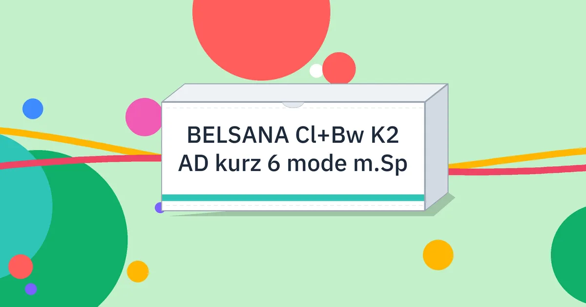 Symbolbild: Packung mit der Aufschrift BELSANA Cl+Bw K2 AD kurz 6 mode m.Sp (PZN 12242168) – Verfügbarkeit und Bezug in Apotheken in Frankfurt am Main