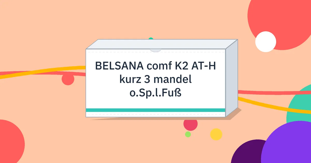 Symbolbild: Packung mit der Aufschrift BELSANA comf K2 AT-H kurz 3 mandel o.Sp.l.Fuß (PZN 12329550) – Verfügbarkeit und Bezug in Apotheken in Frankfurt am Main
