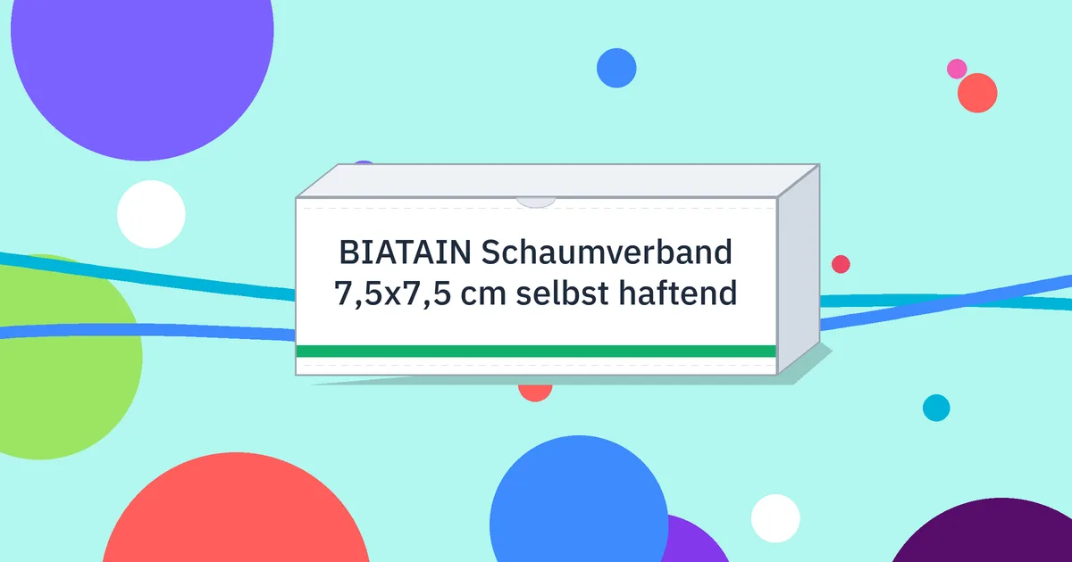 Symbolbild: Packung mit der Aufschrift BIATAIN Schaumverband 7,5x7,5 cm selbst haftend (PZN 18776333) – Verfügbarkeit und Bezug in Apotheken in Frankfurt am Main