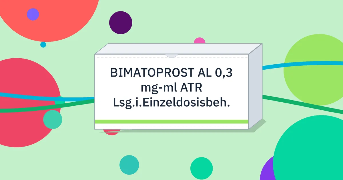 Symbolbild: Packung mit der Aufschrift BIMATOPROST AL 0,3 mg-ml ATR Lsg.i.Einzeldosisbeh. (PZN 16657162) – Verfügbarkeit und Bezug in Apotheken in Frankfurt am Main