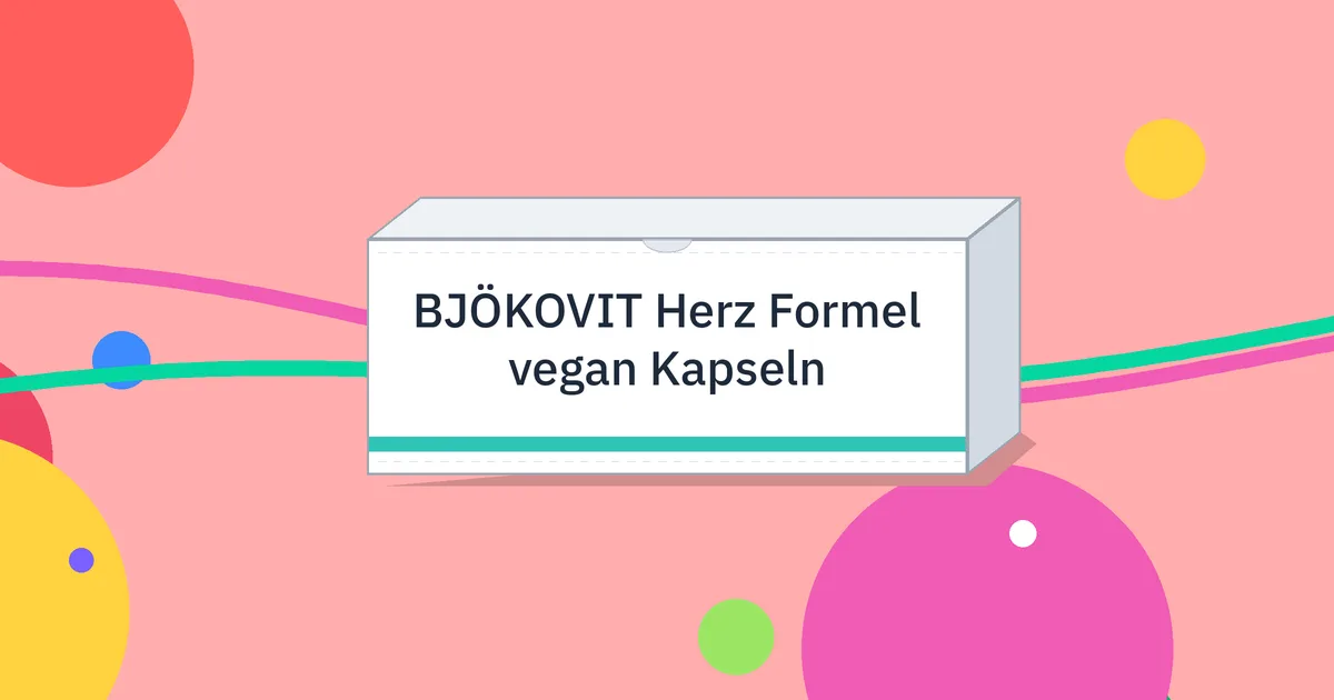 Symbolbild: Packung mit der Aufschrift BJÖKOVIT Herz Formel vegan Kapseln (PZN 14295269) – Verfügbarkeit und Bezug in Apotheken in Frankfurt am Main