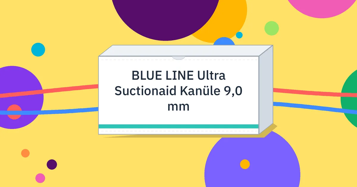 Symbolbild: Packung mit der Aufschrift BLUE LINE Ultra Suctionaid Kanüle 9,0 mm (PZN 09216523) – Verfügbarkeit und Bezug in Apotheken in Frankfurt am Main