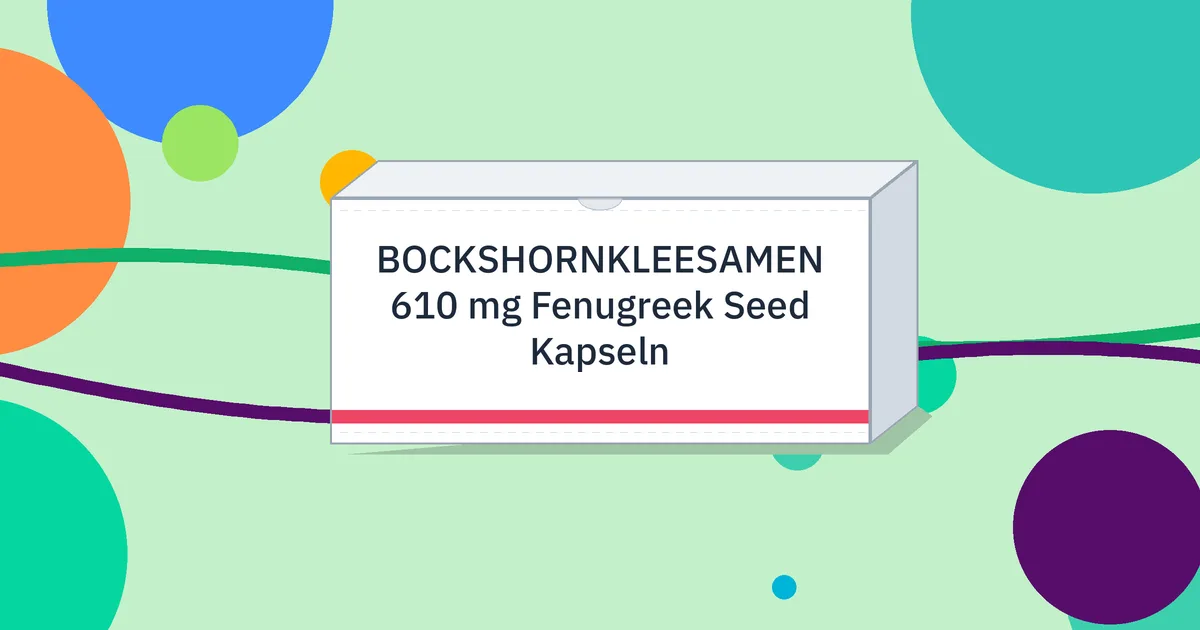 Symbolbild: Packung mit der Aufschrift BOCKSHORNKLEESAMEN 610 mg Fenugreek Seed Kapseln (PZN 11722222) – Verfügbarkeit und Bezug in Apotheken in Frankfurt am Main